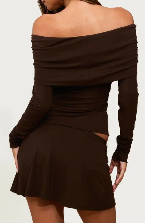 EDIKTED Habiba Foldover Off-the-shoulder Top - Brown