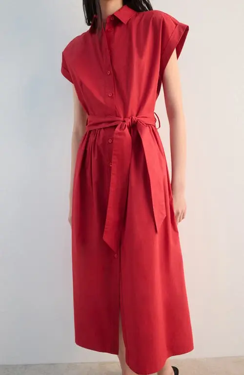 Mango Tie-belt Shirtdress - Red