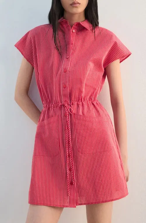 Mango Stripe Tie Waist Shirtdress