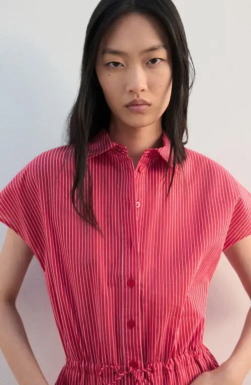 Mango Stripe Tie Waist Shirtdress