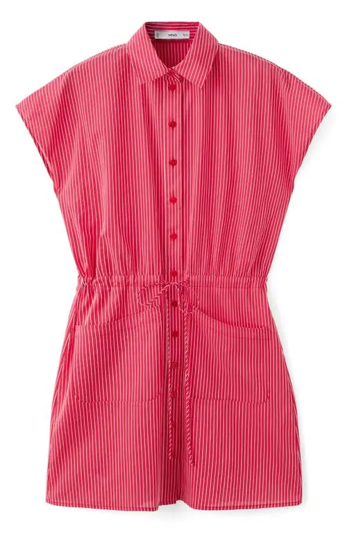 Mango Stripe Tie Waist Shirtdress