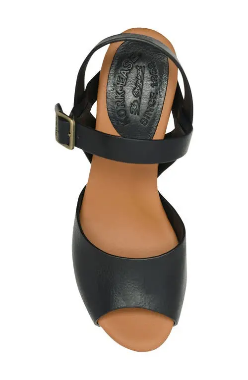 KORK-EASE® Gwen Ankle Strap Platform Sandal - Black Leather