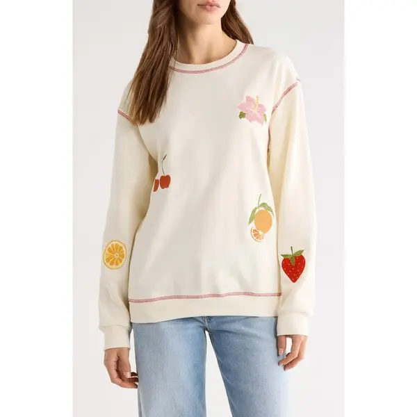 GOLDEN HOUR Fruit Embroidery Fleece Sweatshirt