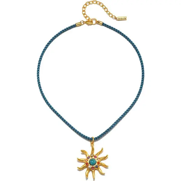 Sequin Sol Cord Pendant Necklace - Turquoise/gold