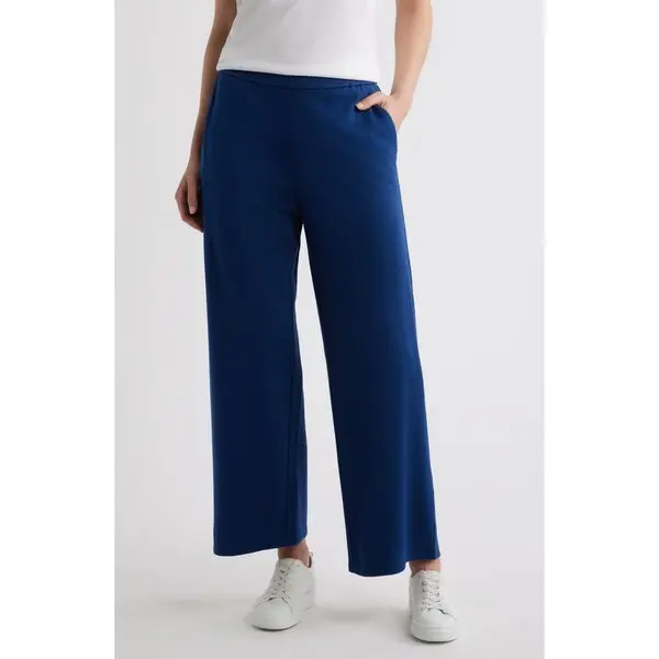 Eileen Fisher Garment Dyed Organic Cotton Terry Wide-leg Pants - Deep Dive