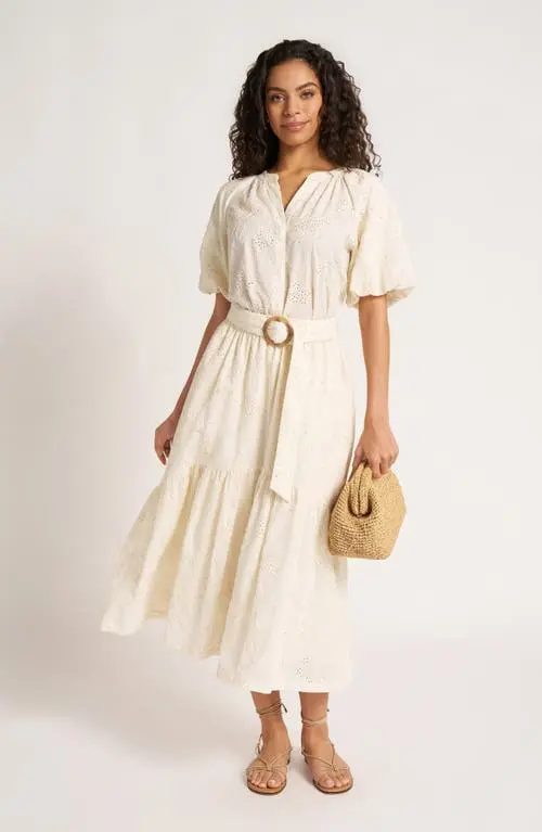 Matty M. Eyelet Belted Midi Skirt