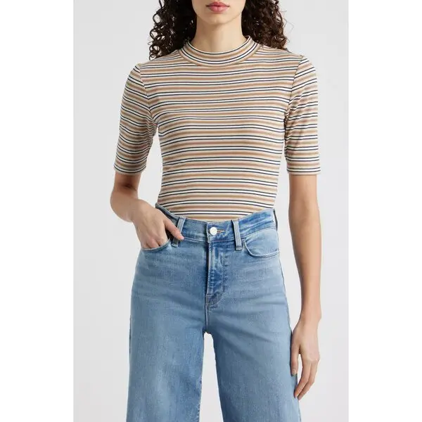 FRAME The Stripe Mock Neck Rib Top