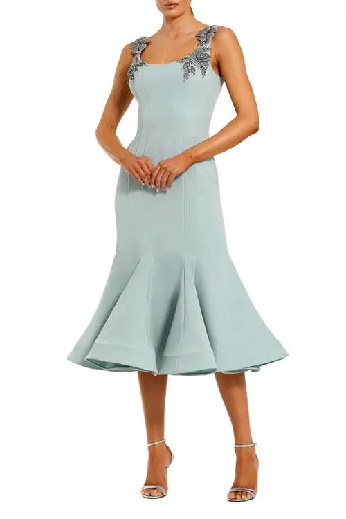 Mac Duggal Sleeveless Embellished Midi Dress - Seafoam