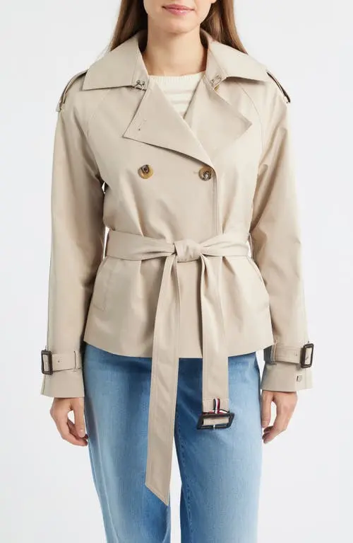 Tommy Hilfiger Belted Crop Trench Coat - Stone