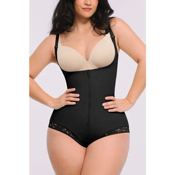 SHAPELLX Airslim® Zipper Front Open Bust Brief Bodysuit - Jet Black