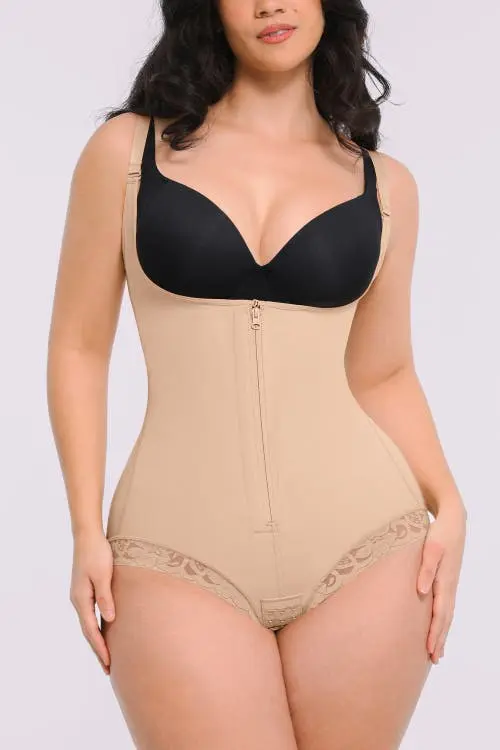 SHAPELLX Airslim® Zipper Front Open Bust Brief Bodysuit - Pinkish Beige