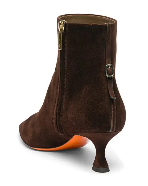 Santoni Suede Ankle Boots With Back Strap - Brown