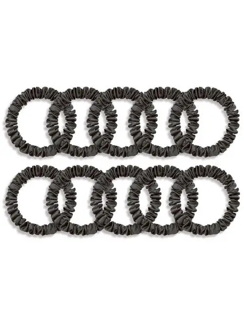 SILKSILKY Pure Silk Skinny Scrunchies Set - Black