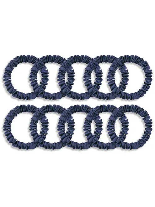 SILKSILKY Pure Silk Skinny Scrunchies Set - Darkblue