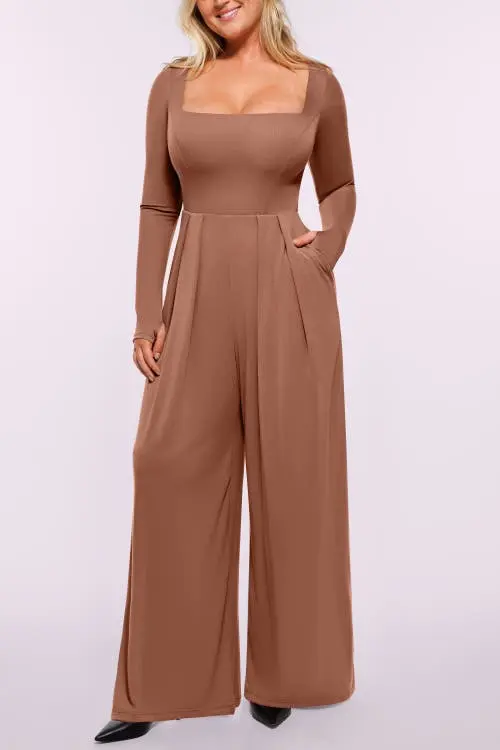 SHAPELLX Airslim® Square Neckline Shaping Jumpsuit - Camel