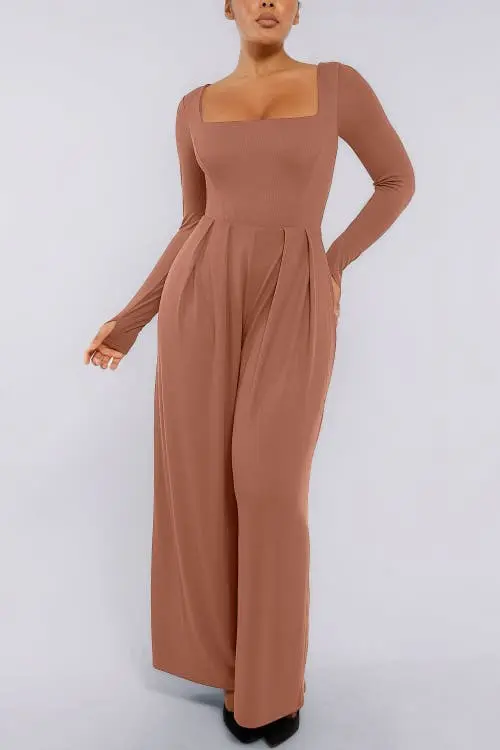 SHAPELLX Airslim® Square Neckline Shaping Jumpsuit - Camel