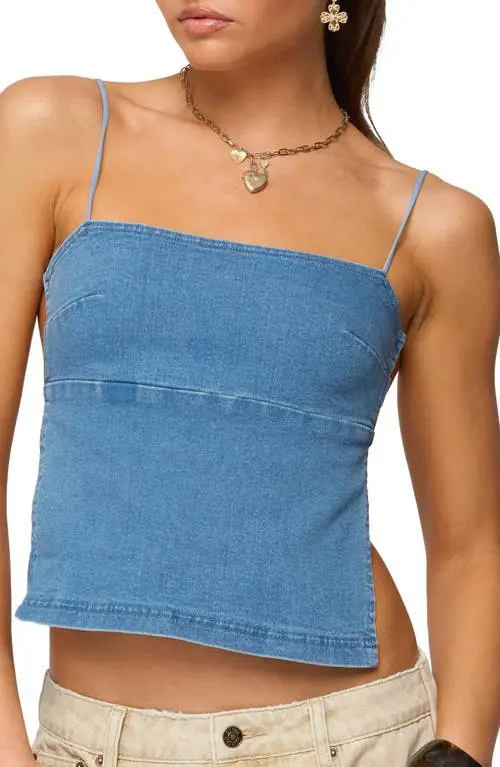 EDIKTED Backless Denim Top - Blue-washed