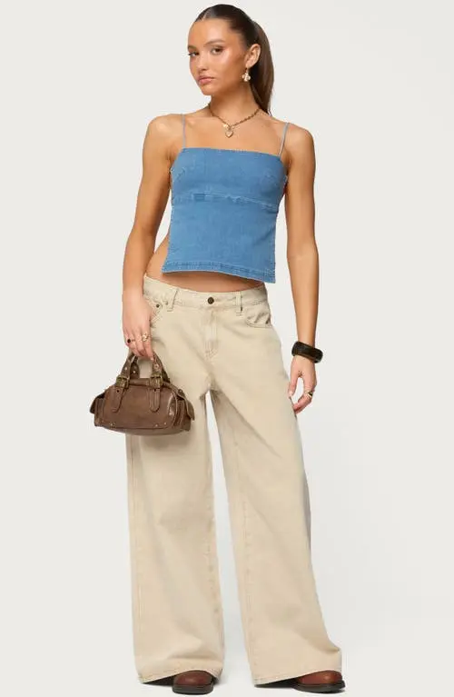 EDIKTED Backless Denim Top - Blue-washed