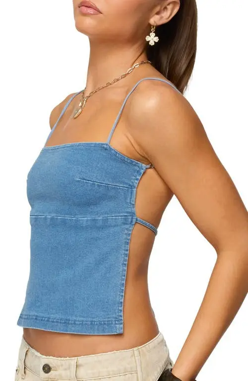 EDIKTED Backless Denim Top - Blue-washed