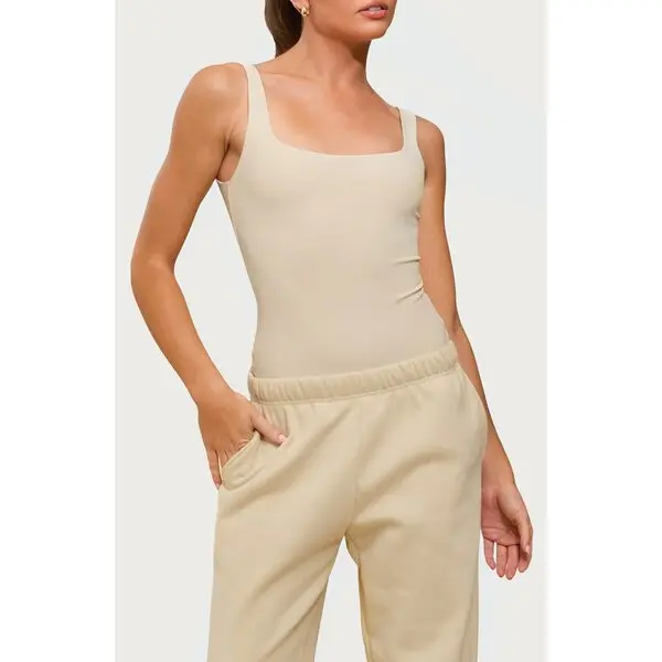 EDIKTED Liona Square Neck Bodysuit - Beige