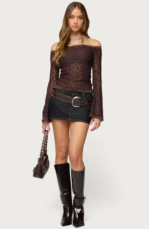 EDIKTED Off-the-shoulder Lace Top - Brown