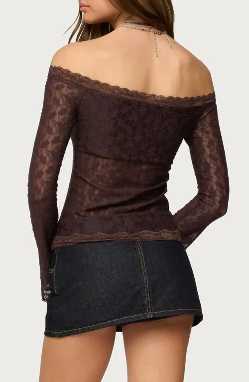 EDIKTED Off-the-shoulder Lace Top - Brown