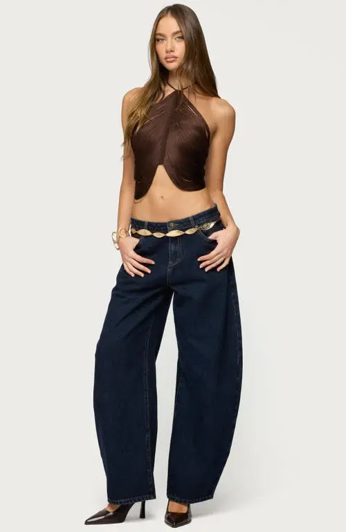 EDIKTED Fringed Halter Crop Top - Brown