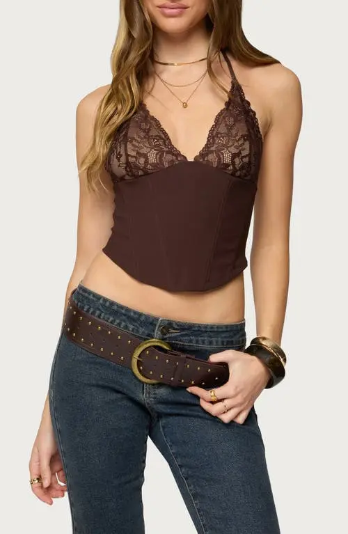 EDIKTED Lacy Halter Corset Top - Brown