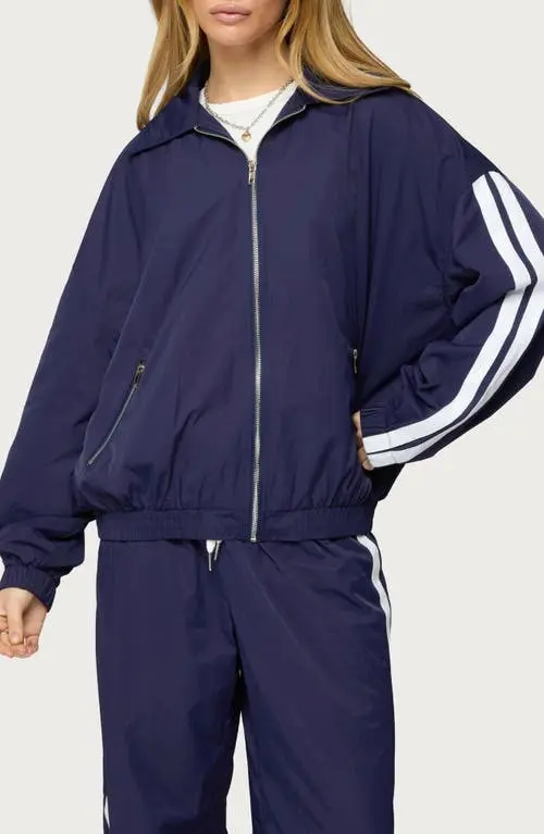 EDIKTED Kieran Stripe Nylon Track Jacket - Navy