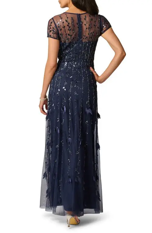 Adrianna Papell 3d Floral Beaded A-line Gown