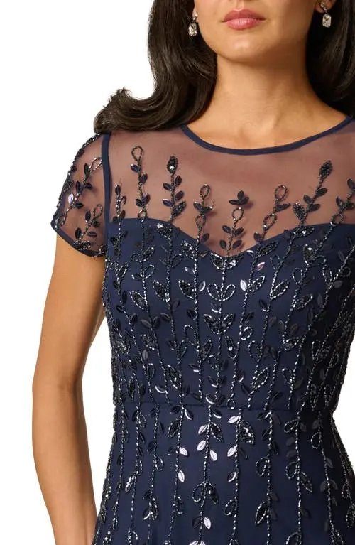 Adrianna Papell 3d Floral Beaded A-line Gown