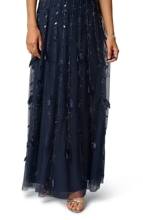 Adrianna Papell 3d Floral Beaded A-line Gown