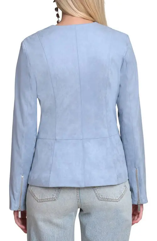 Bagatelle Faux Suede Peplum Jacket - Dusty Blue
