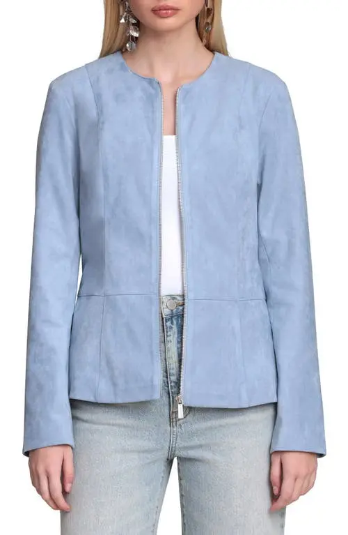 Bagatelle Faux Suede Peplum Jacket - Dusty Blue