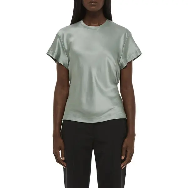 Helmut Lang Silk Satin Fitted Top - Green Tea