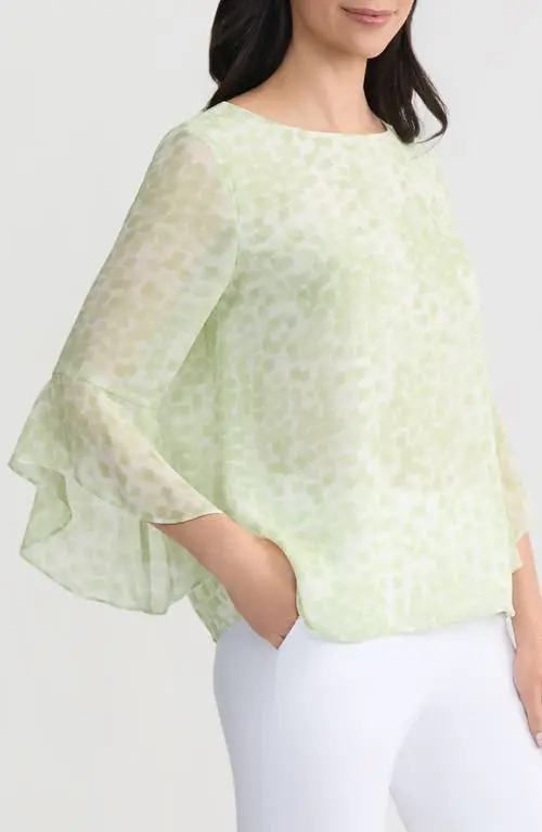 KASPER Printed Ruffle Sleeve Top - Celery Multi