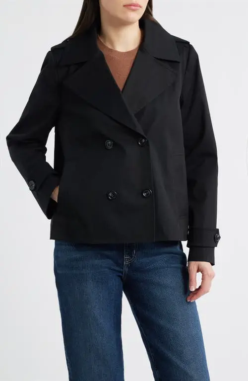 London Fog Water Resistant Double Breasted Short Trench Coat - Black