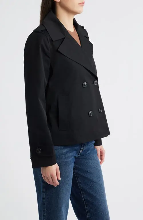 London Fog Water Resistant Double Breasted Short Trench Coat - Black