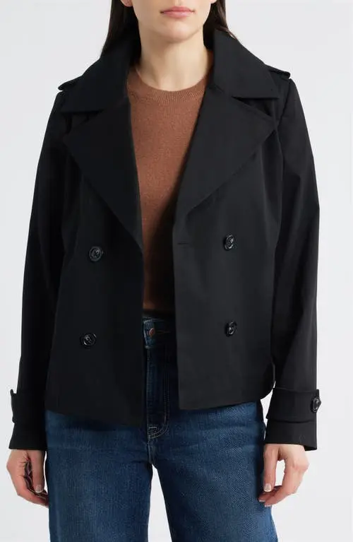 London Fog Water Resistant Double Breasted Short Trench Coat - Black