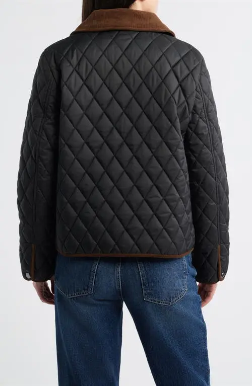 London Fog Water-resistant Quilted Coat With Corduroy Trim - Black