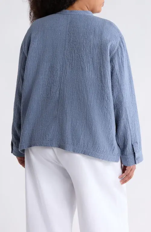 Eileen Fisher Organic Cotton Stretch Seersucker Shirt Jacket - Haze