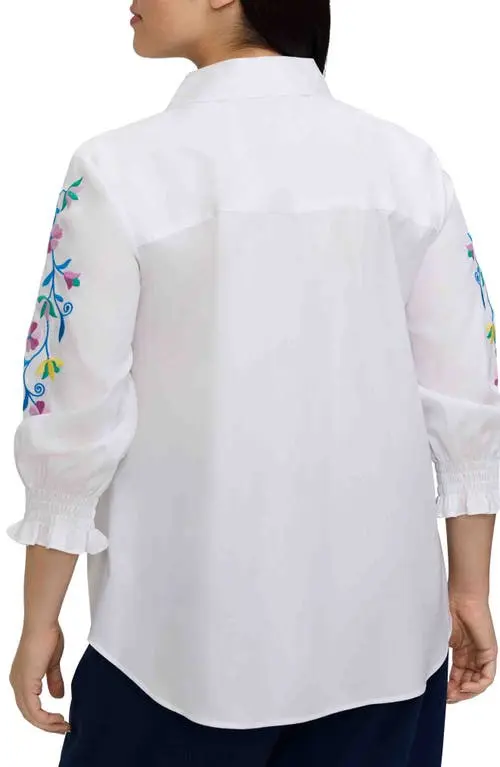 Foxcroft Embroidered Sleeve Cotton Blend Button-up Shirt