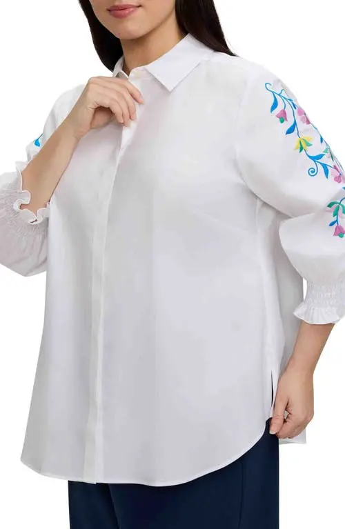 Foxcroft Embroidered Sleeve Cotton Blend Button-up Shirt