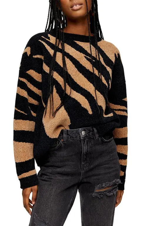 Topshop Abstract Stripe Chenille Sweater
