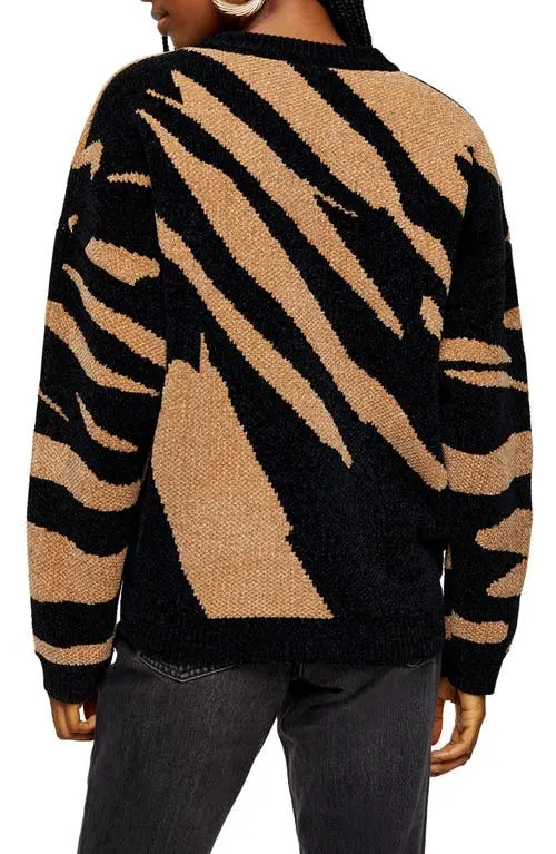 Topshop Abstract Stripe Chenille Sweater