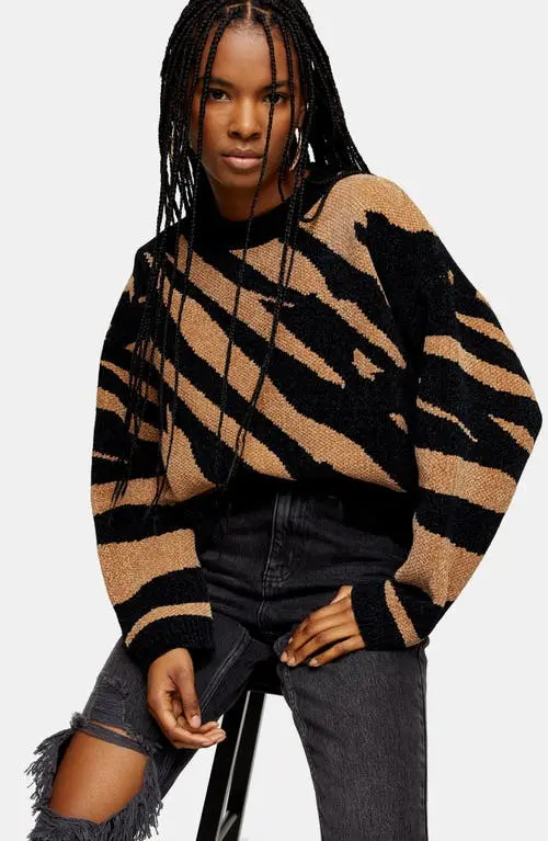 Topshop Abstract Stripe Chenille Sweater