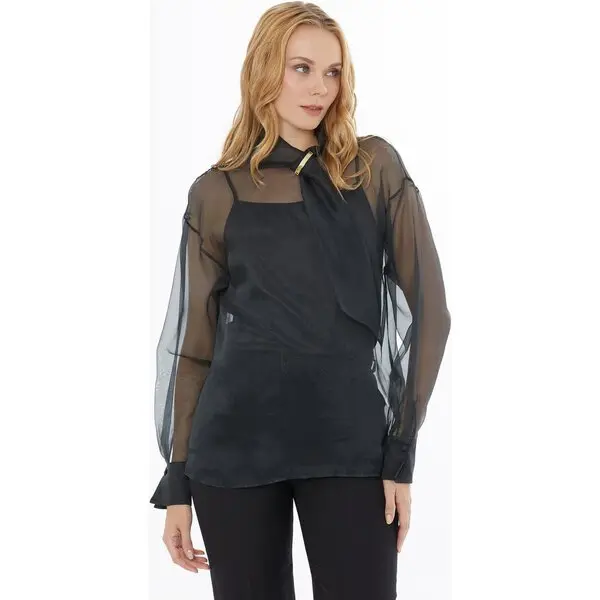 GIZIA High Neck Sheer Blouse