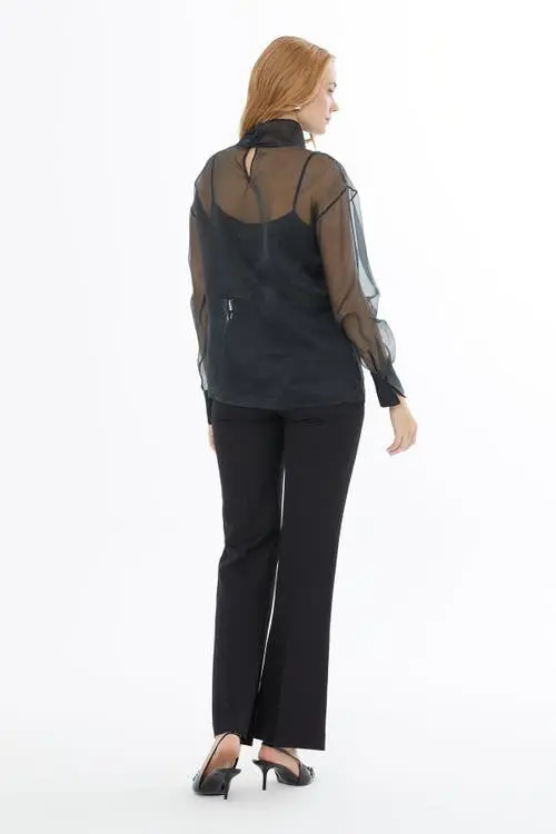 GIZIA High Neck Sheer Blouse