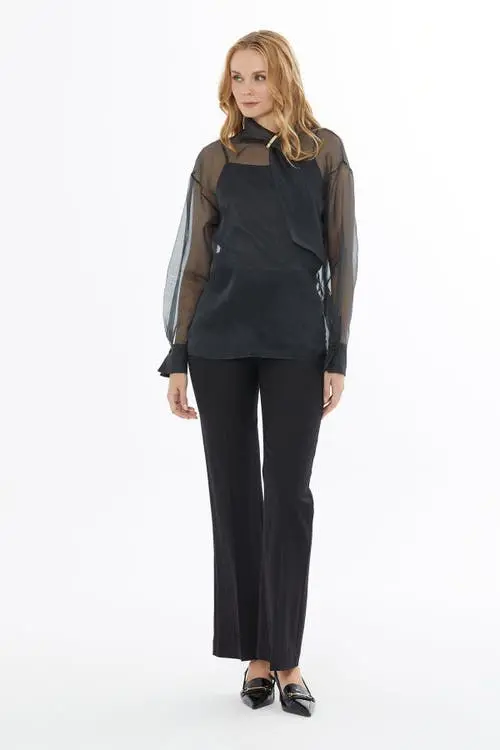 GIZIA High Neck Sheer Blouse