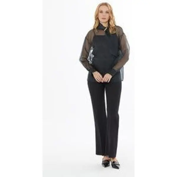 GIZIA High Neck Silk Blouse With Back Button